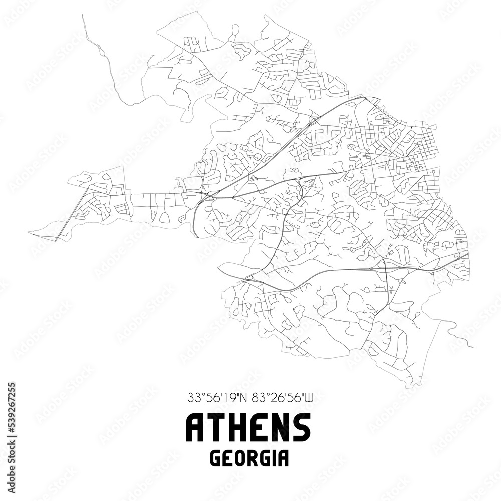 Athens Georgia. US street map with black and white lines. Stock ...