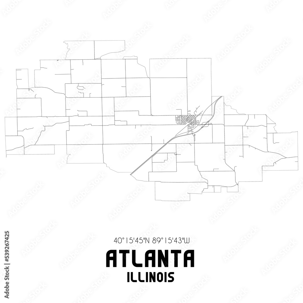 Atlanta Illinois. US street map with black and white lines. Stock ...