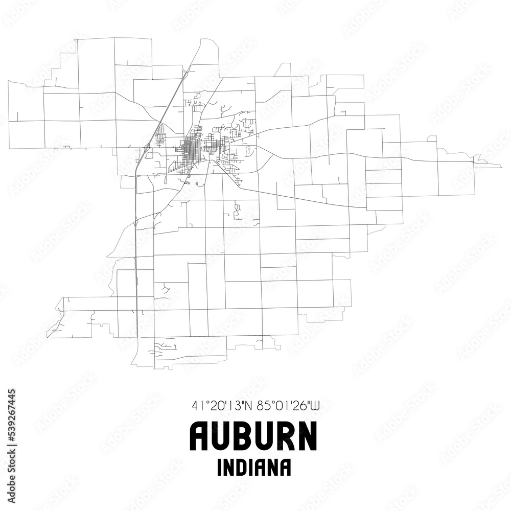 Auburn Indiana. US street map with black and white lines. Stock ...