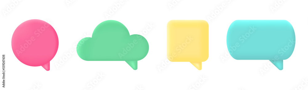 3d speech balloon set. Chat message icon. Color text box. Social media bubble. Comment square ...