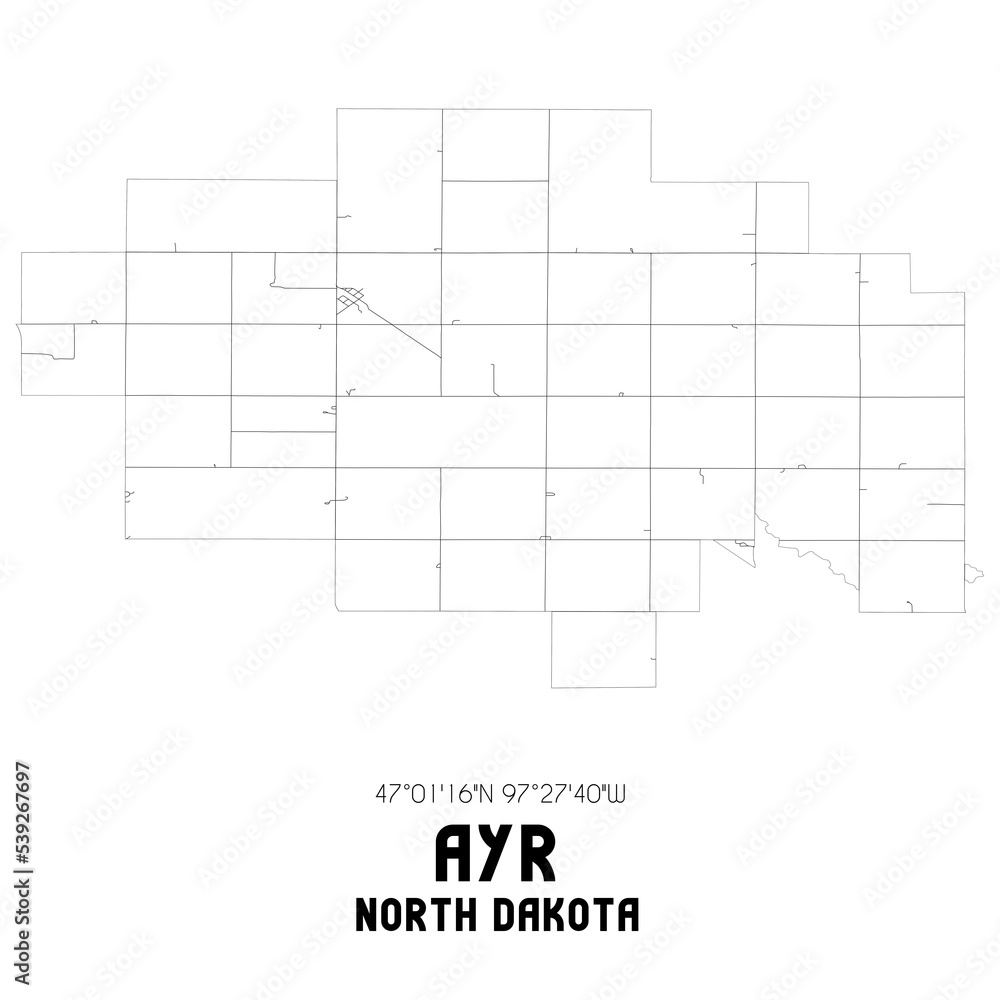Ayr North Dakota. US street map with black and white lines. Stock ...
