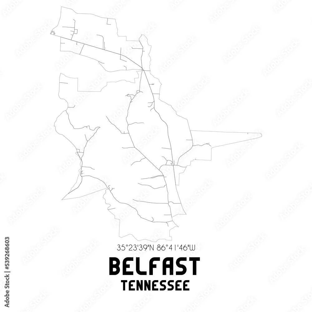 Belfast Tennessee. US street map with black and white lines. Stock ...
