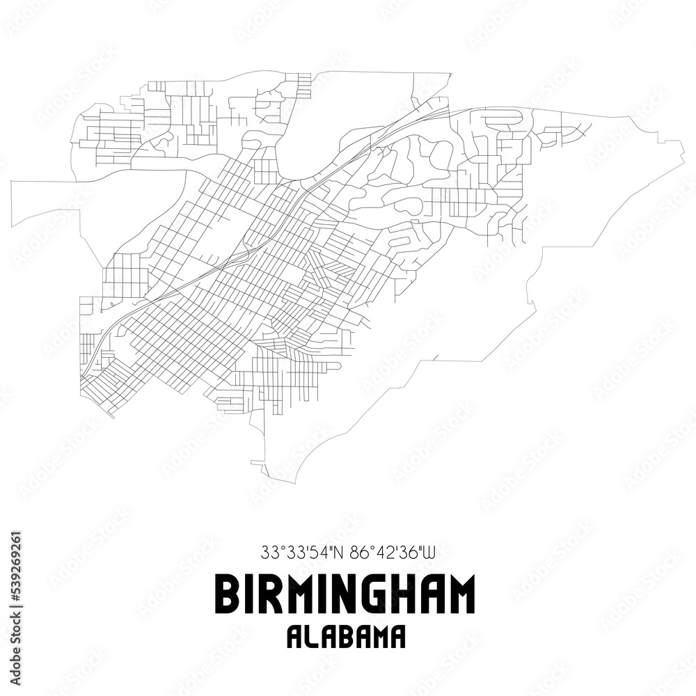 Birmingham Alabama. US street map with black and white lines. Stock ...