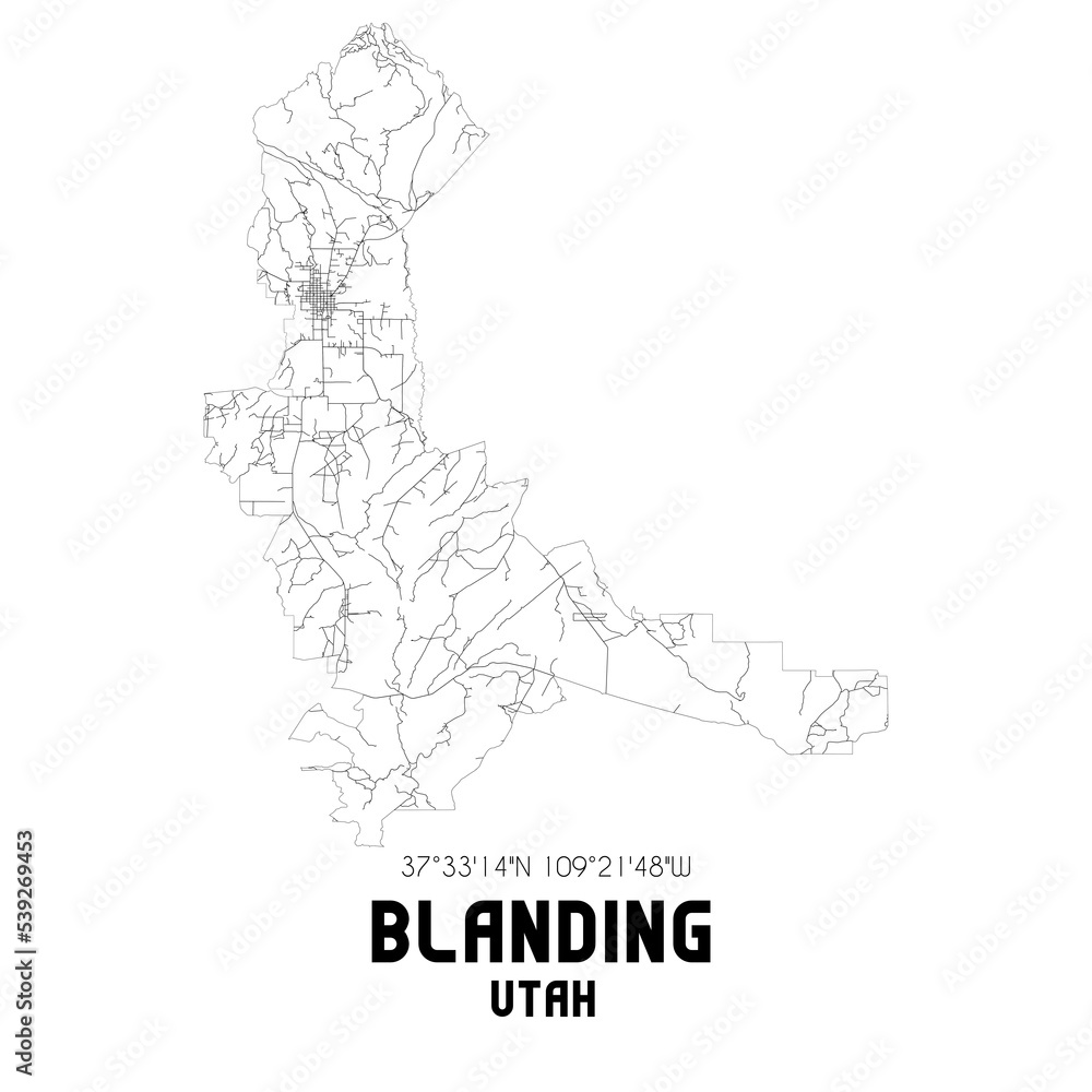 Blanding Utah. US street map with black and white lines. Stock Illustration | Adobe Stock