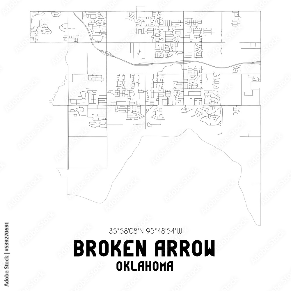 Broken Arrow Oklahoma. US street map with black and white lines. Stock ...