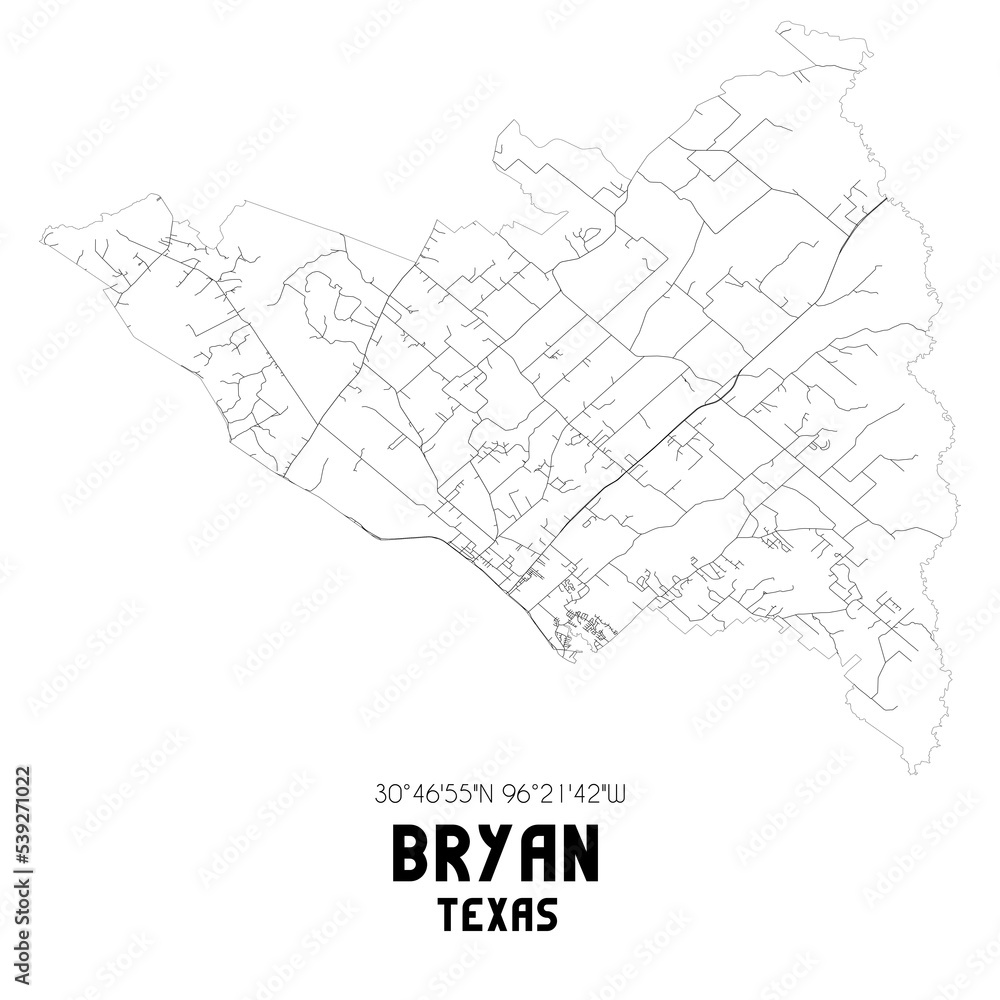 Bryan Texas. US street map with black and white lines. Stock ...
