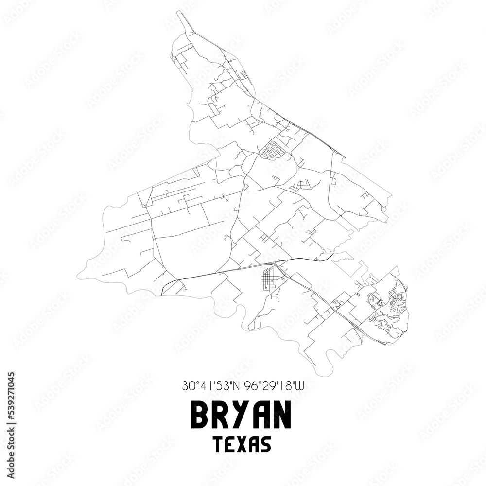 Bryan Texas. US street map with black and white lines. Stock ...
