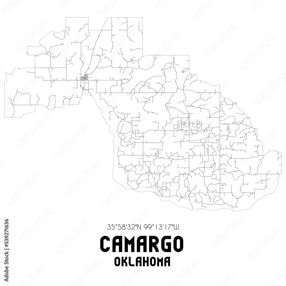 Camargo Oklahoma. US street map with black and white lines. Stock ...