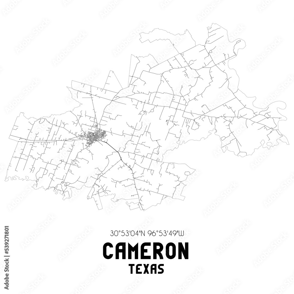 Cameron Texas. US street map with black and white lines. Stock ...