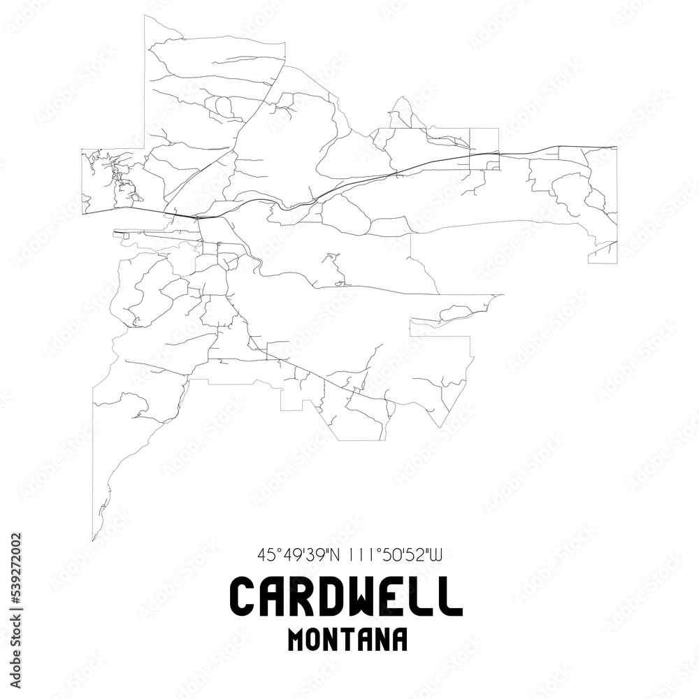 Fototapeta mapa świata dla dzieci Cardwell Montana. US street map with ...