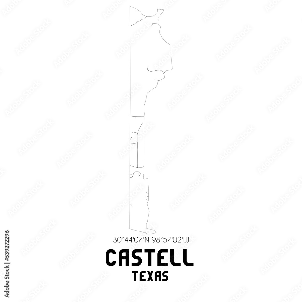Castell Texas. US street map with black and white lines. Stock ...