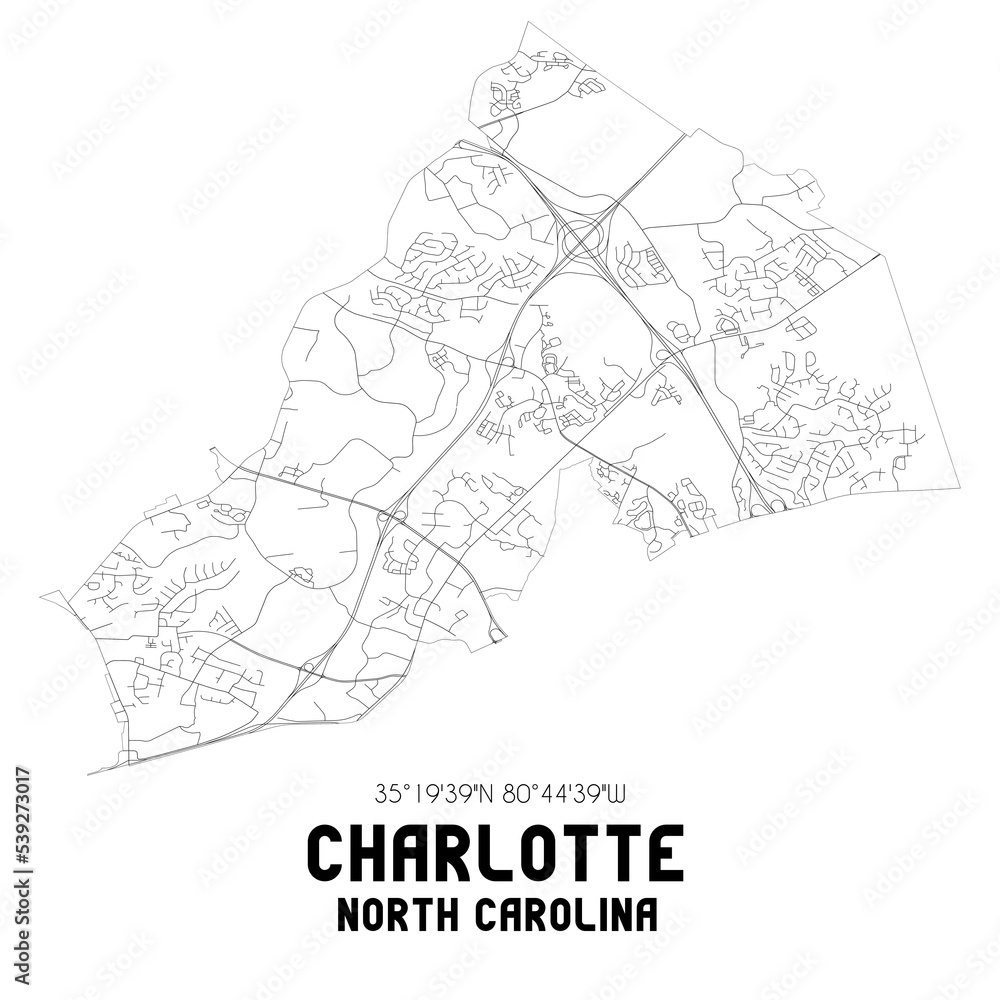 Charlotte North Carolina. US street map with black and white lines ...