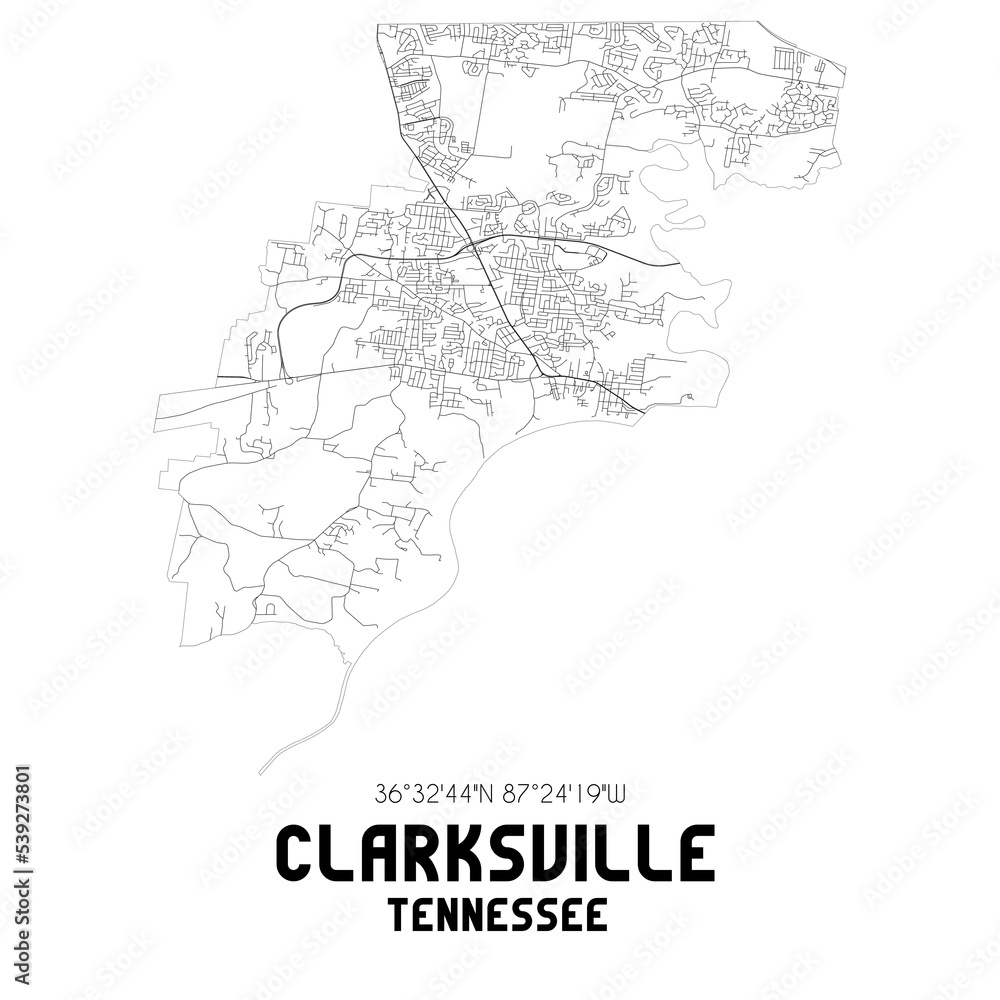 Clarksville Tennessee. US street map with black and white lines. Stock ...