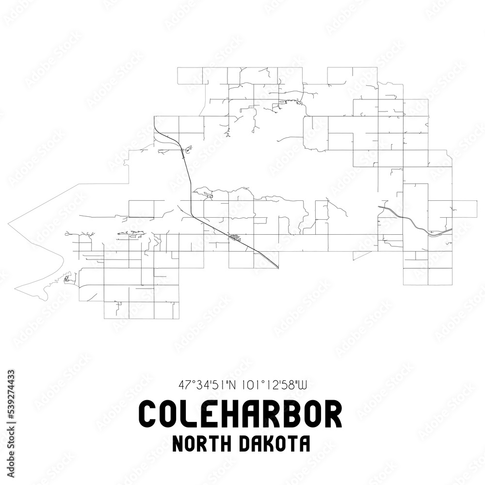 Coleharbor North Dakota. US street map with black and white lines ...
