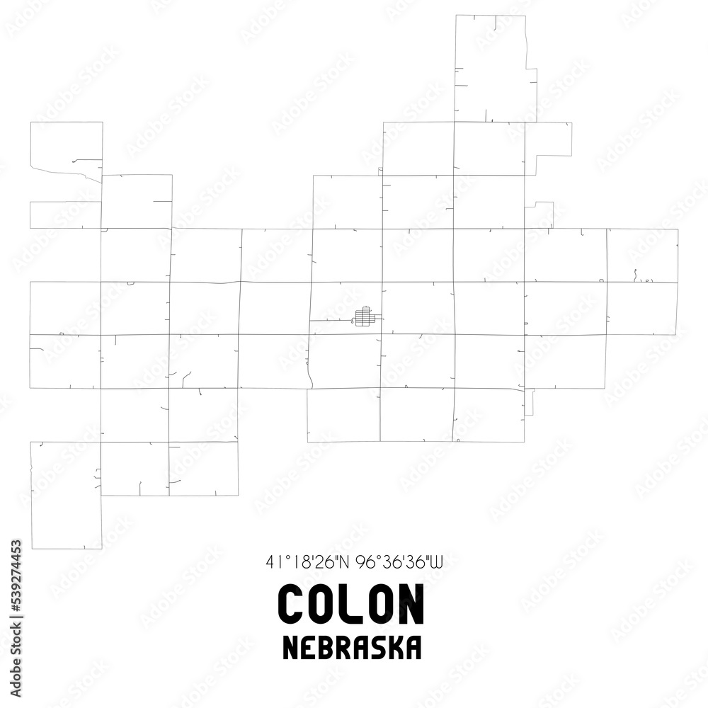 Colon Nebraska. US street map with black and white lines. Stock ...