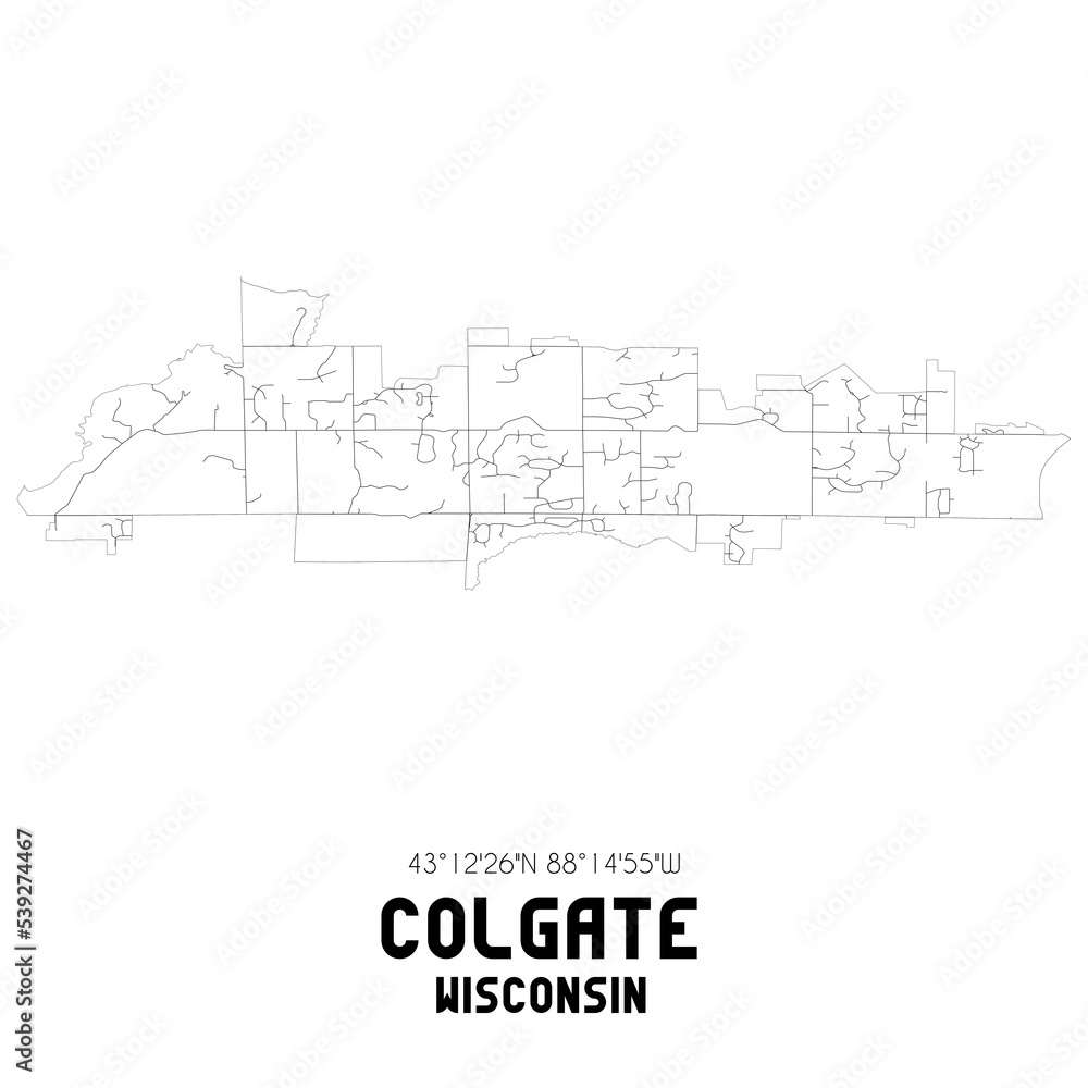 Colgate Wisconsin. US street map with black and white lines. Stock ...
