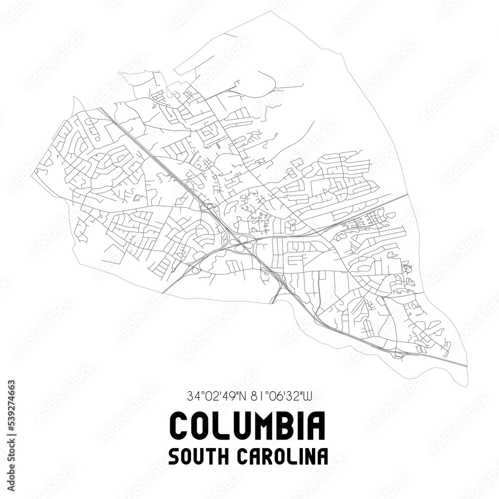 Columbia South Carolina. US street map with black and white lines ...