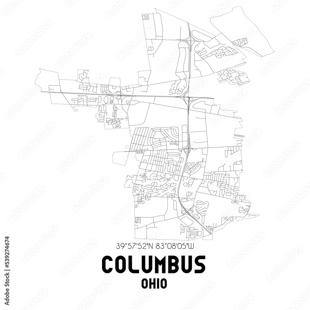 ภาพประกอบสต็อก Columbus Ohio. US street map with black and white lines ...