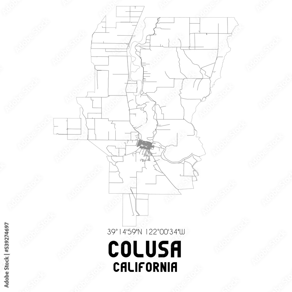 Colusa California. US street map with black and white lines. Stock ...