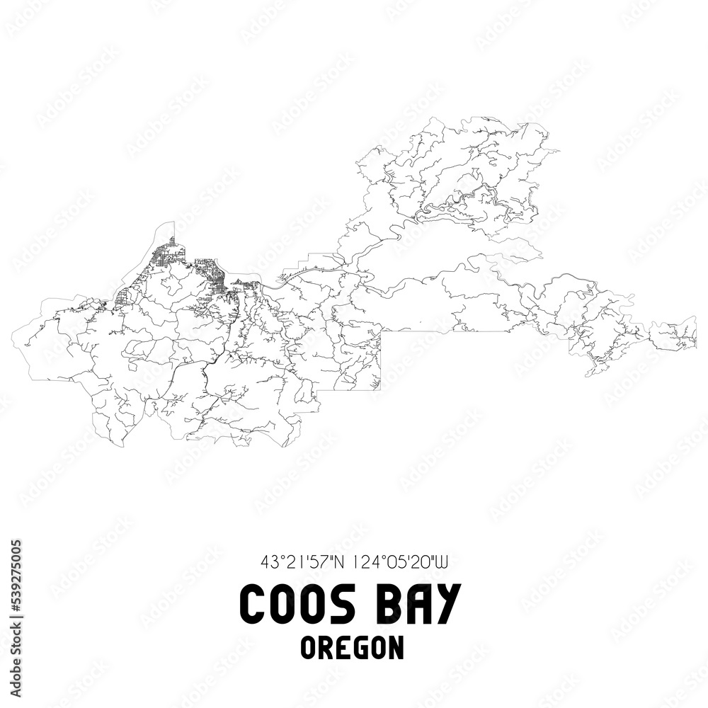 Coos Bay Oregon. US street map with black and white lines. Illustration ...