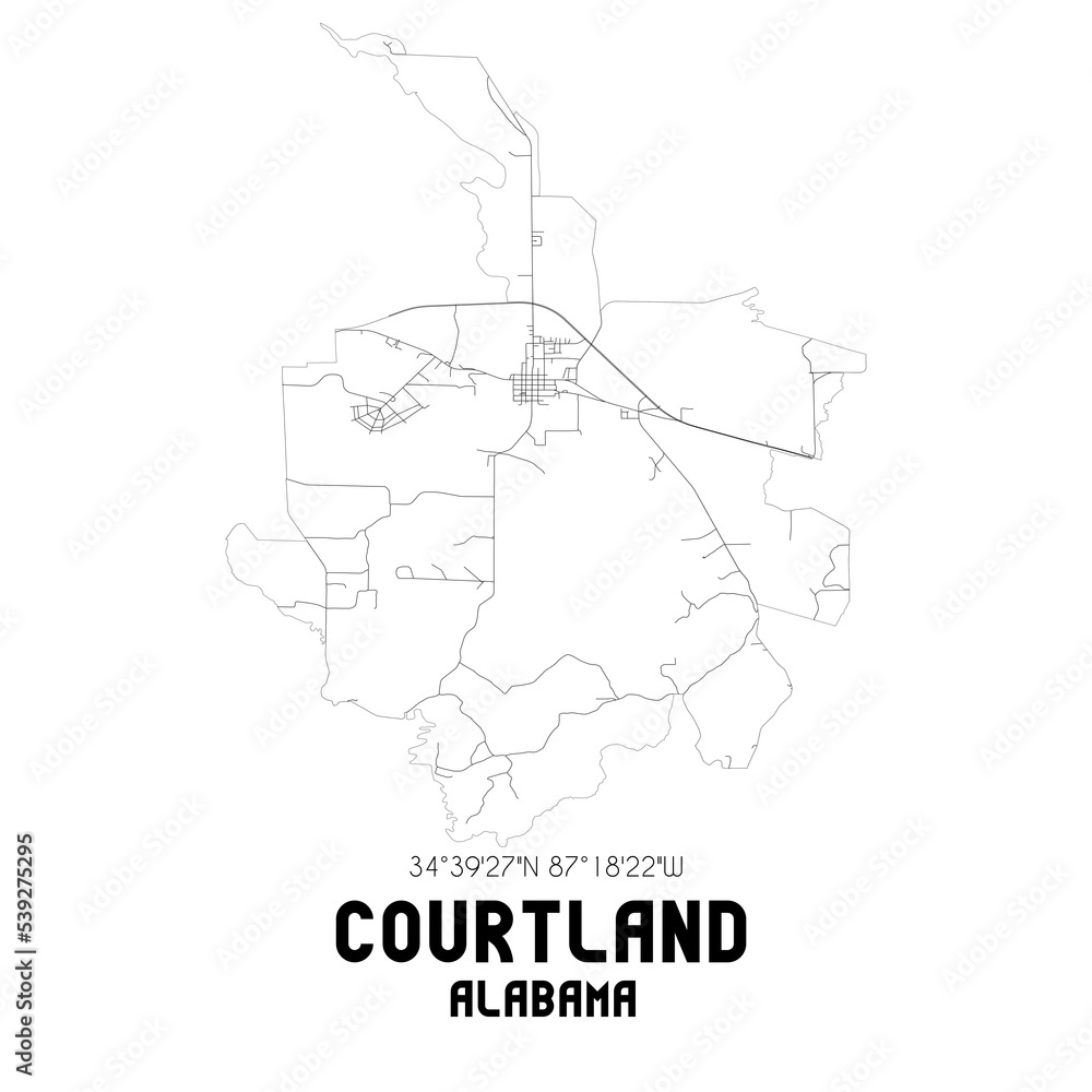Courtland Alabama. US street map with black and white lines. Stock ...