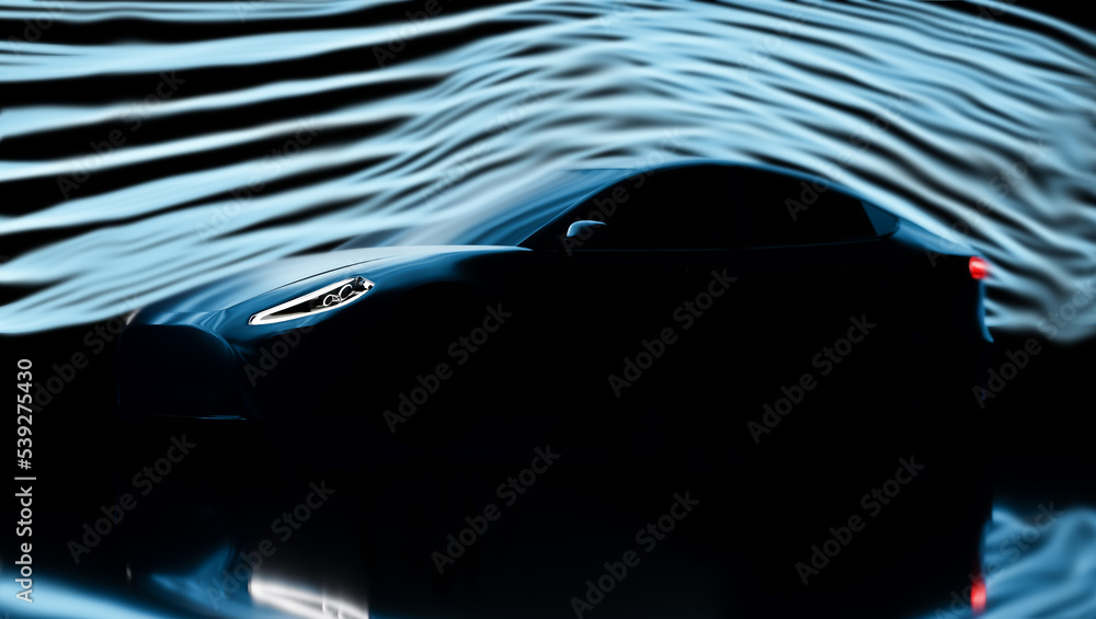 Electric vehicle aerodynamic test in wind tunnel, modern concept car ...