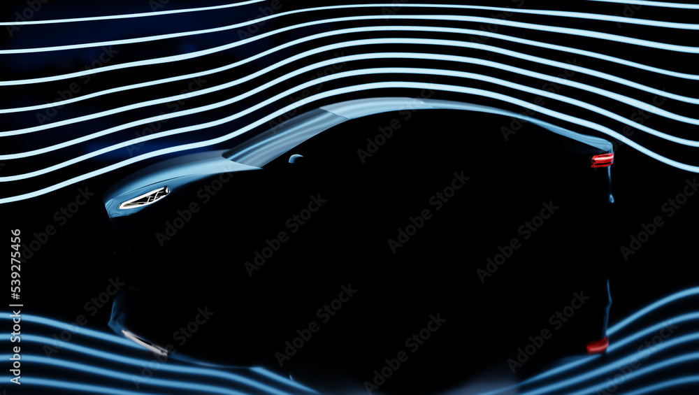 Electric vehicle aerodynamic test in wind tunnel, modern concept car ...