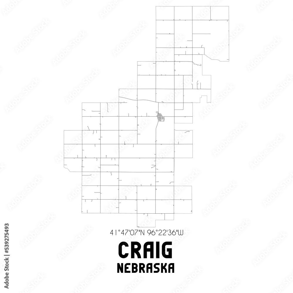 Poster Craig Nebraska. US street map with black and white lines ...
