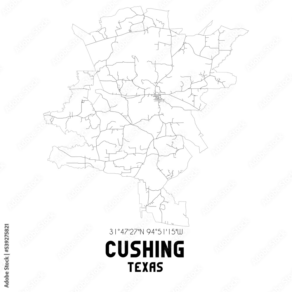 Cushing Texas. US street map with black and white lines. Stock ...