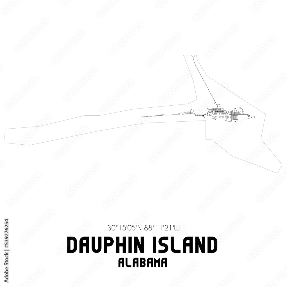 Dauphin Island Alabama. US street map with black and white lines. Stock ...