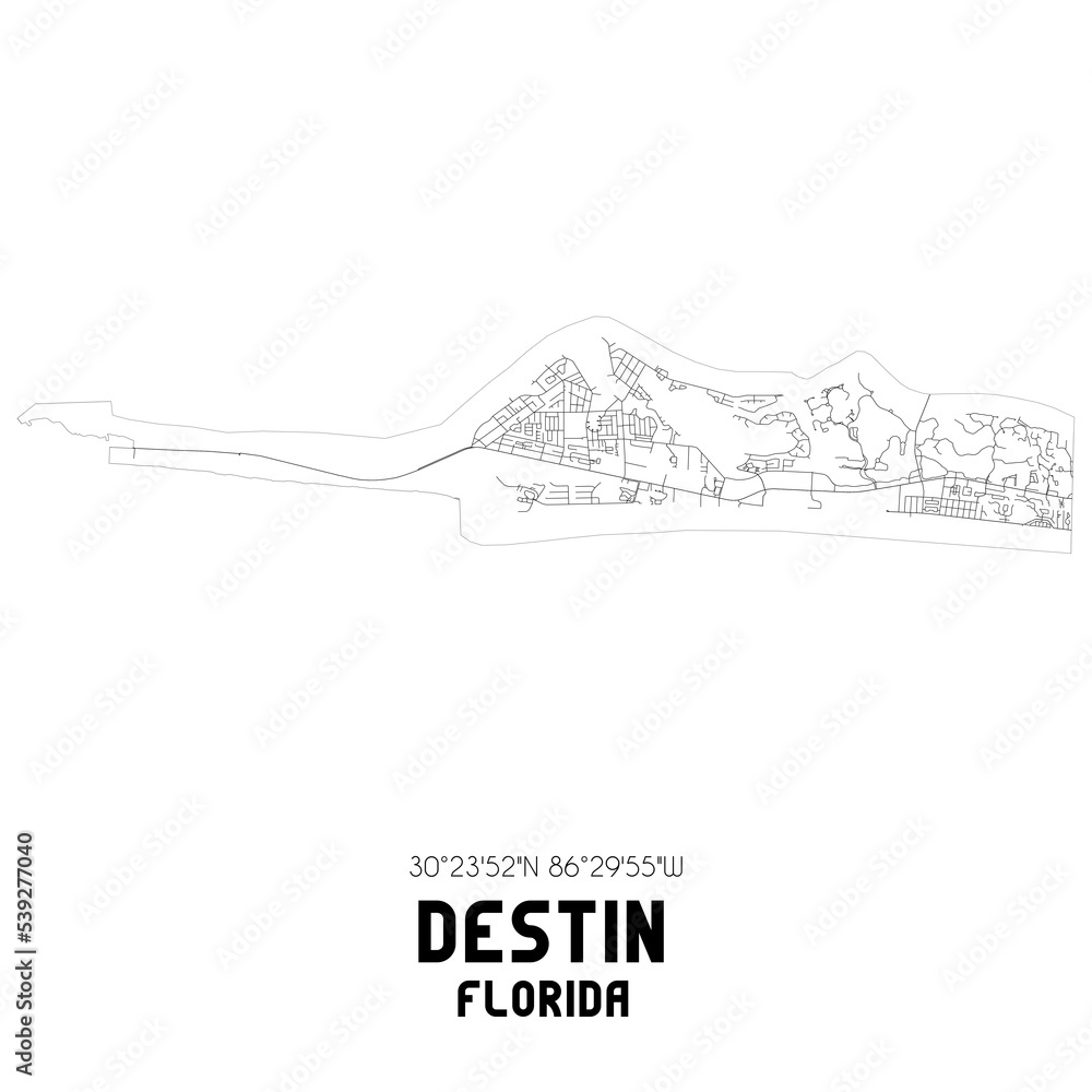 Destin Florida. US street map with black and white lines. Stock ...