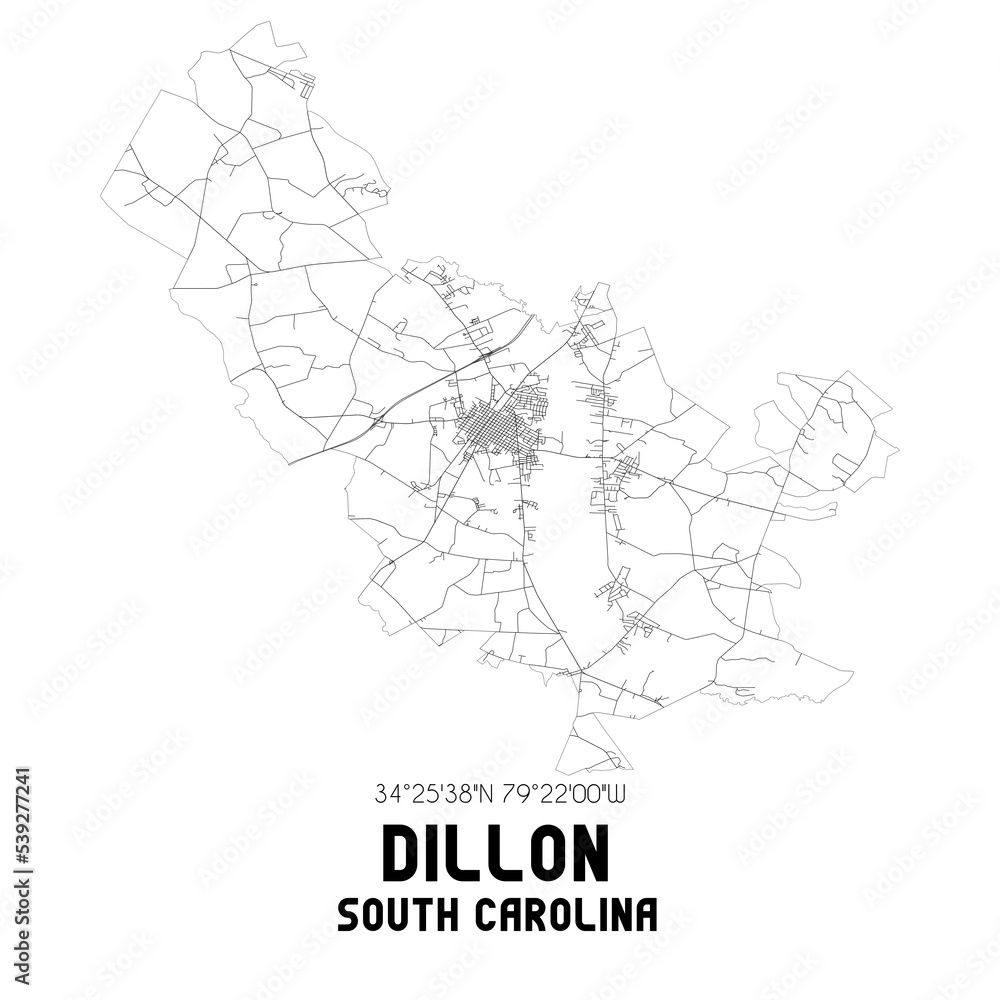 Dillon South Carolina. US street map with black and white lines. Stock ...