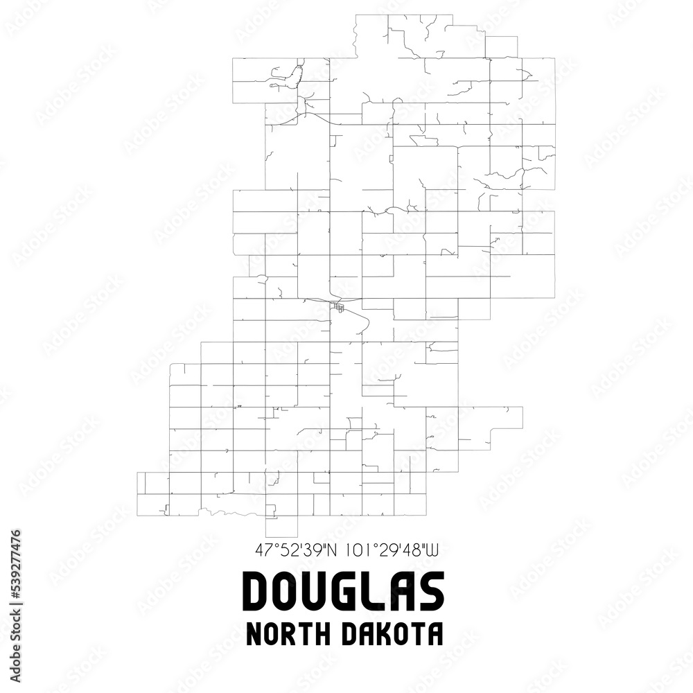 Poster Douglas North Dakota. US street map with black and white lines ...