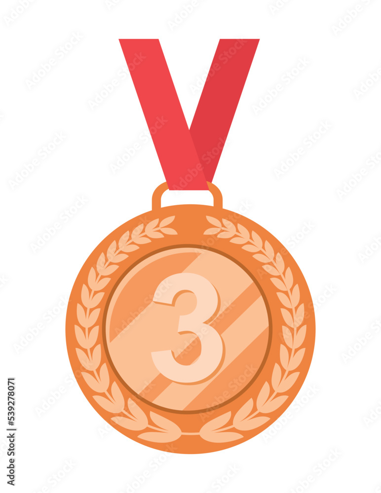 Bronze medal with ribbon. Award, prize and achievement, third place in ...