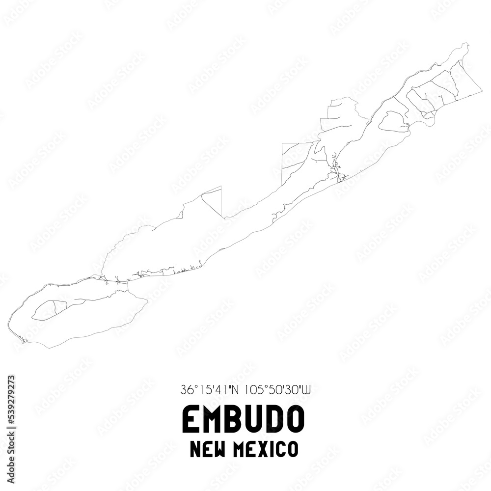 Embudo New Mexico. US street map with black and white lines. Stock ...