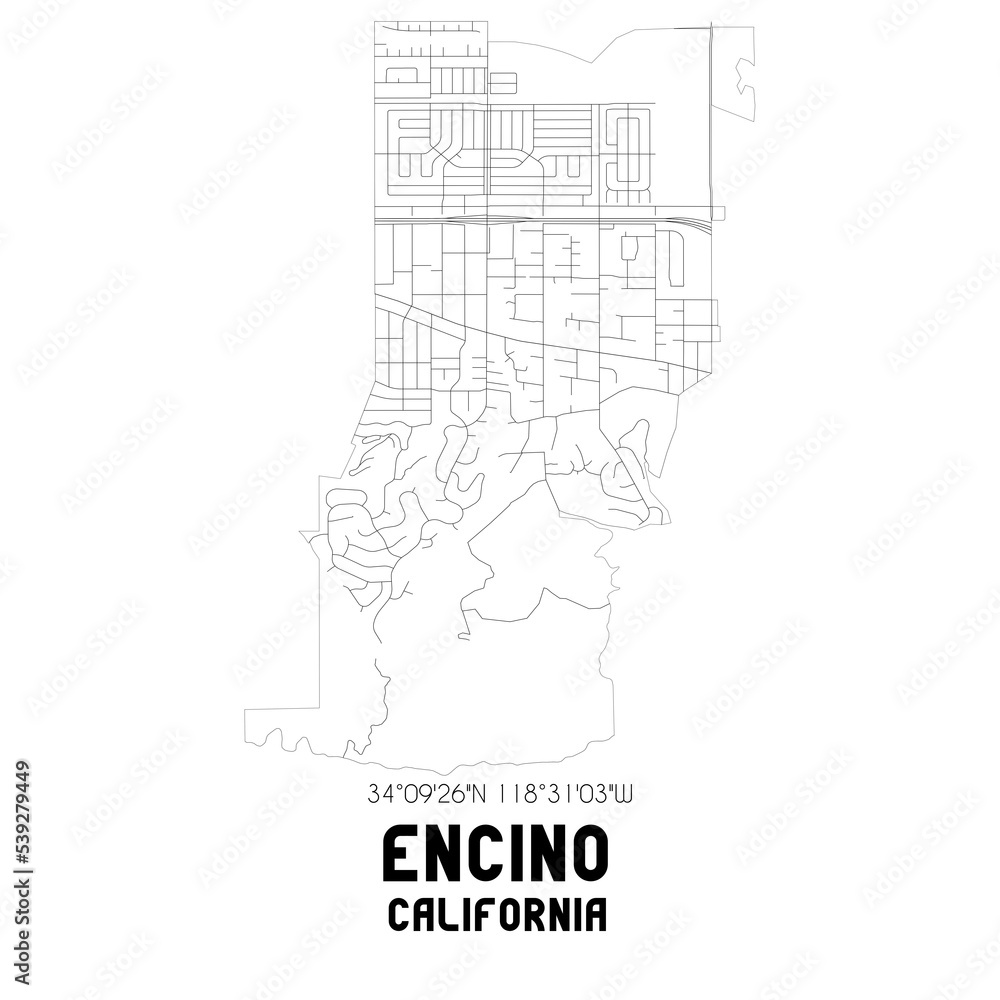 Encino California. US street map with black and white lines. Stock ...