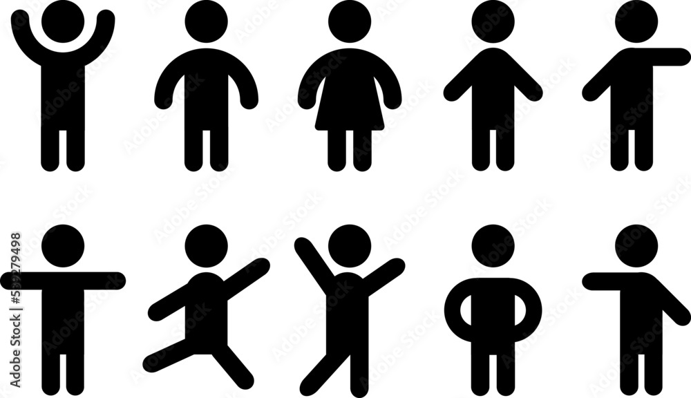 Human figurine icon, various hand gestures, human symbol on a white ...