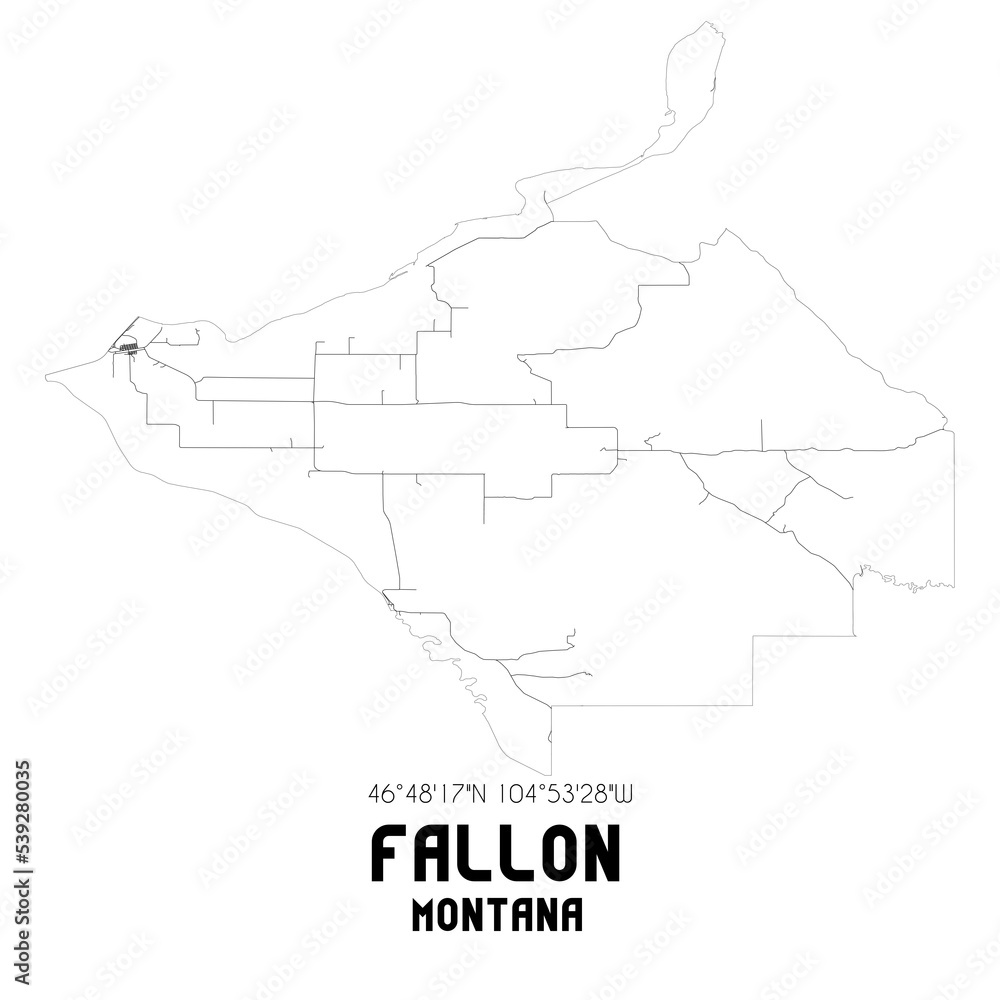 Fallon Montana. US street map with black and white lines. Stock ...