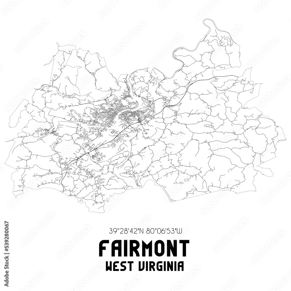 Fairmont West Virginia. US street map with black and white lines. Stock ...