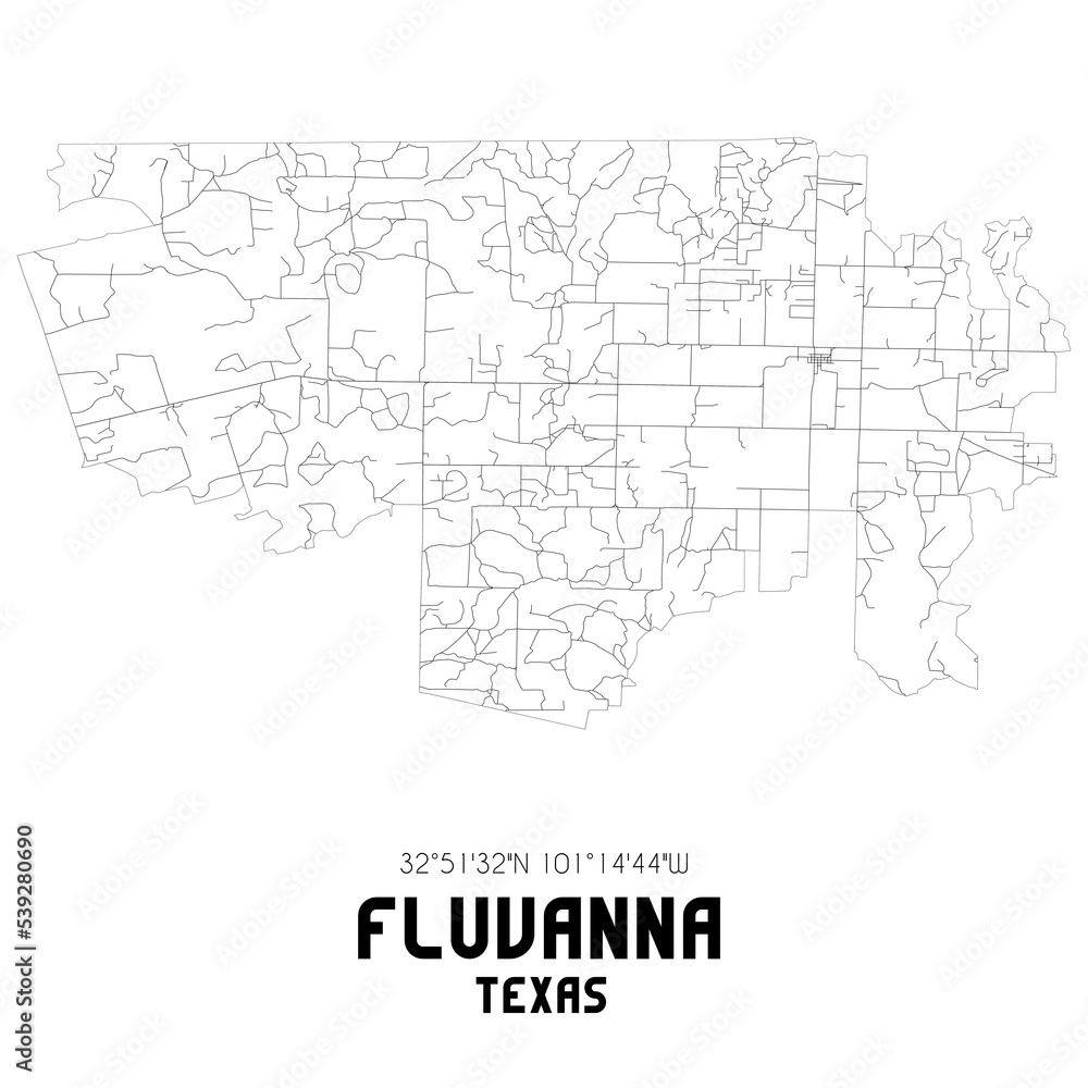 Fluvanna Texas. US street map with black and white lines. Stock ...