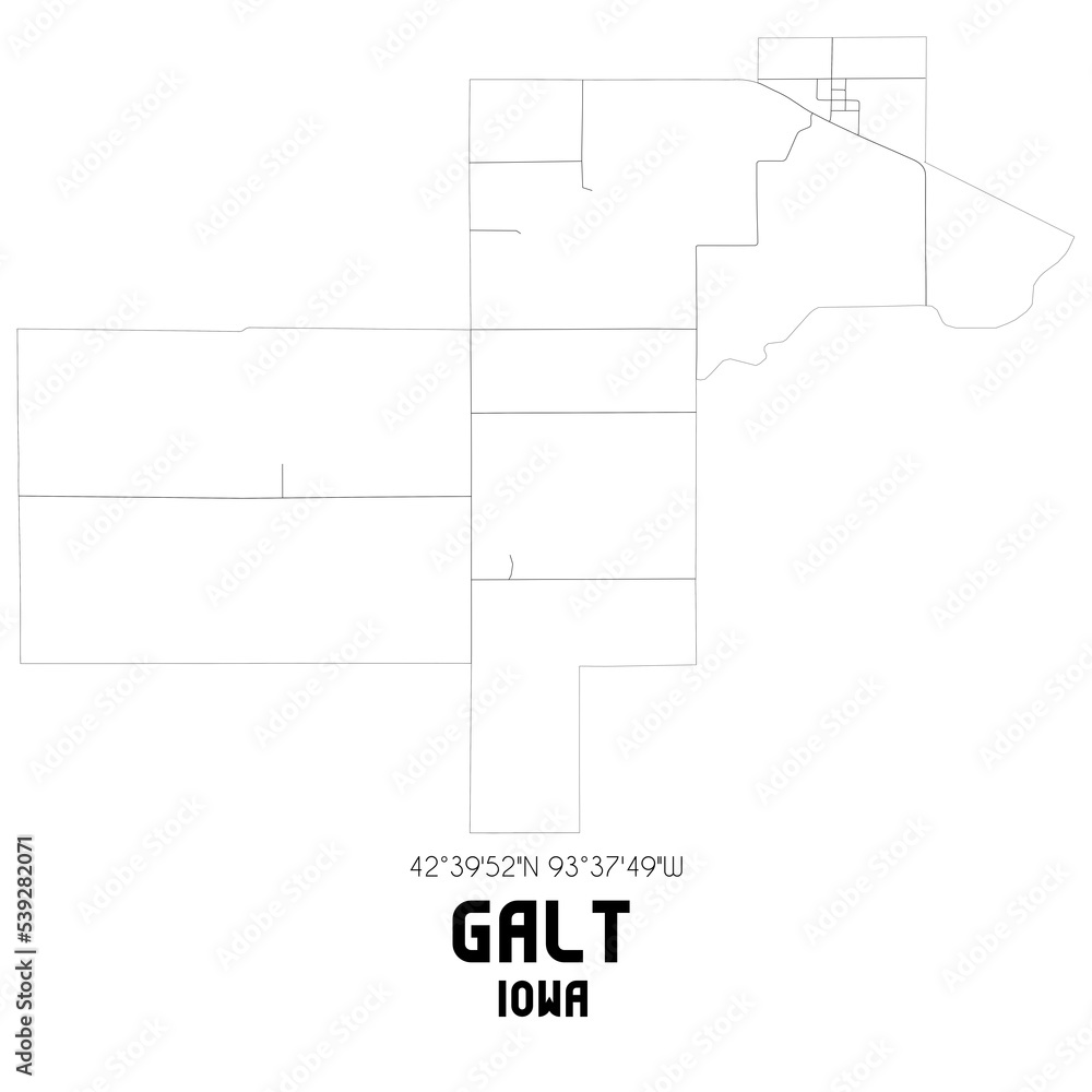 Galt Iowa. US street map with black and white lines. Stock Illustration ...