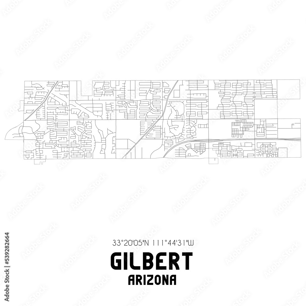 Gilbert Arizona. US street map with black and white lines. ilustración ...