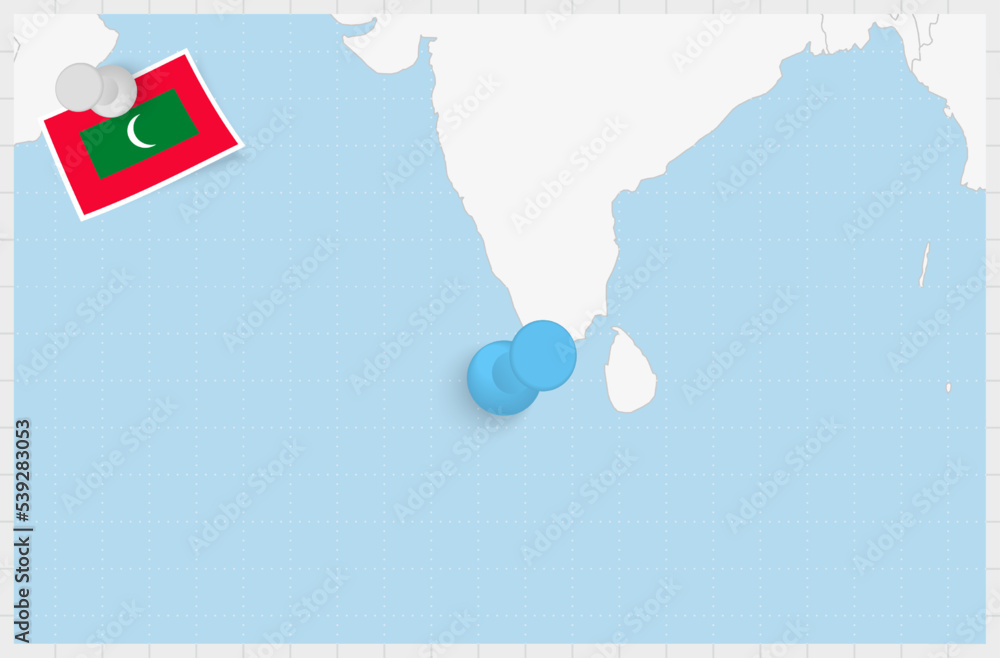 Map of Maldives with a pinned blue pin. Pinned flag of Maldives. Stock ...
