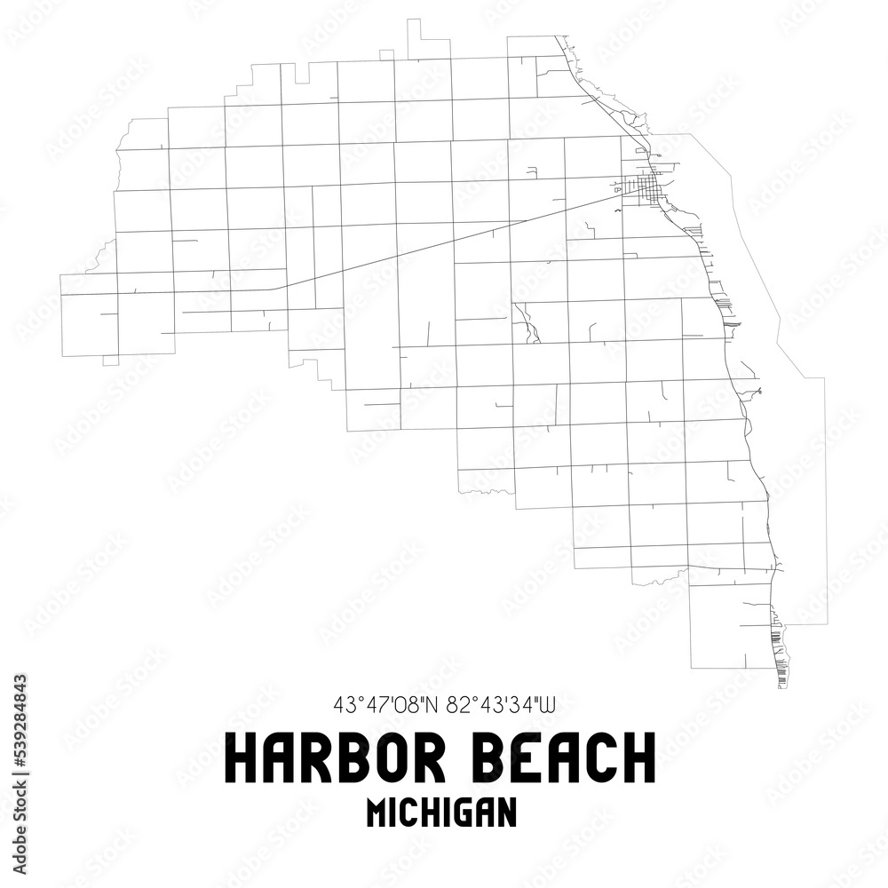 Harbor Beach Michigan. US street map with black and white lines. Stock ...