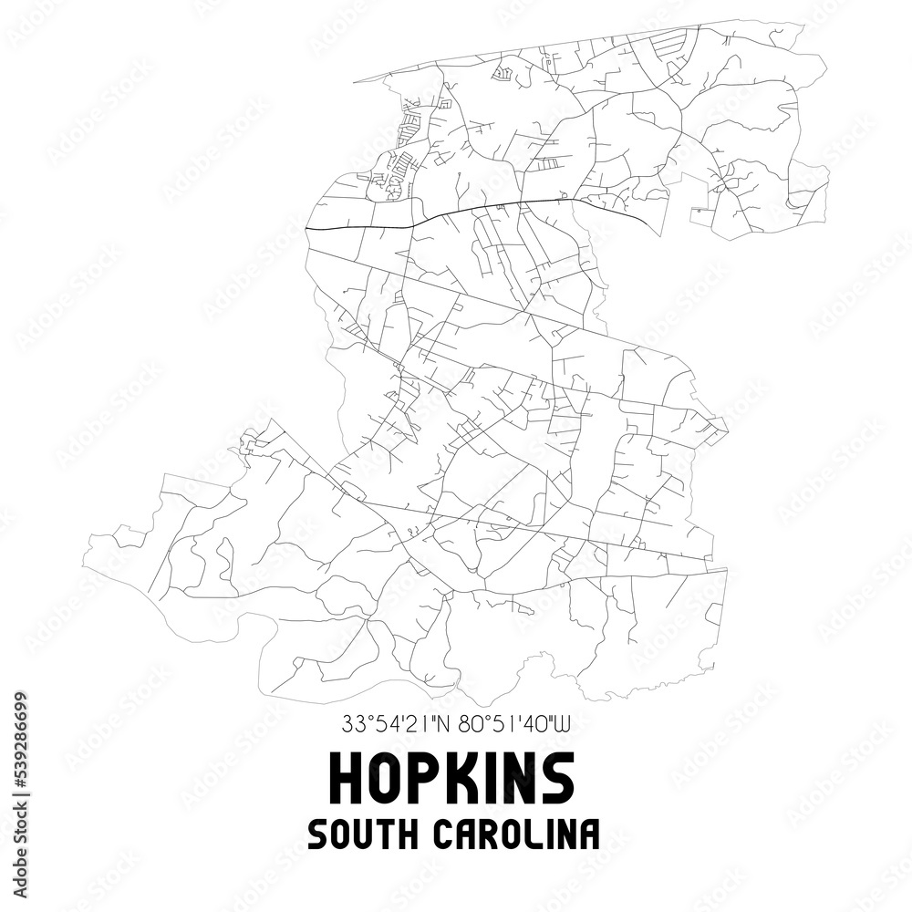 Hopkins South Carolina. US street map with black and white lines. Stock ...