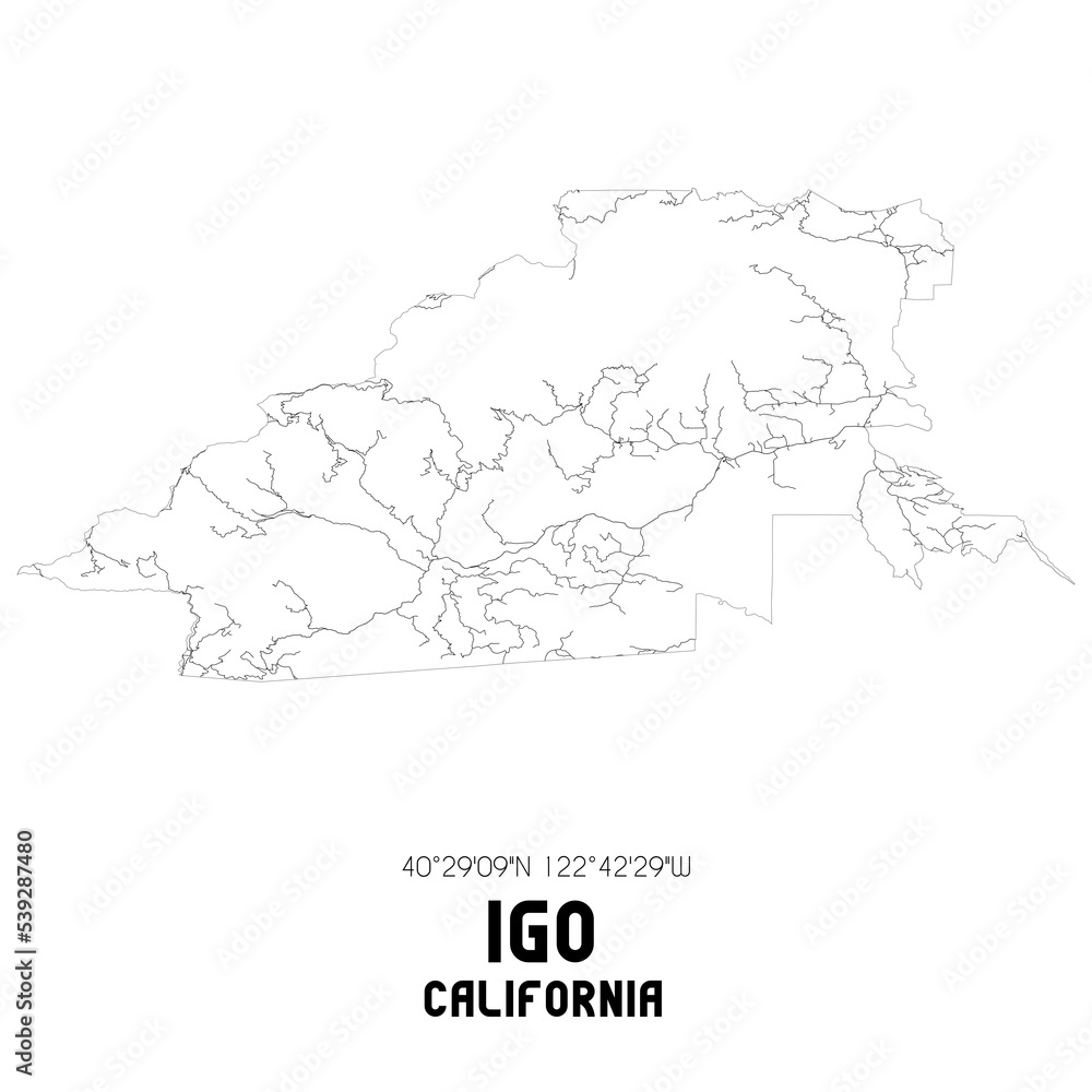 Igo California. US street map with black and white lines. Stock ...