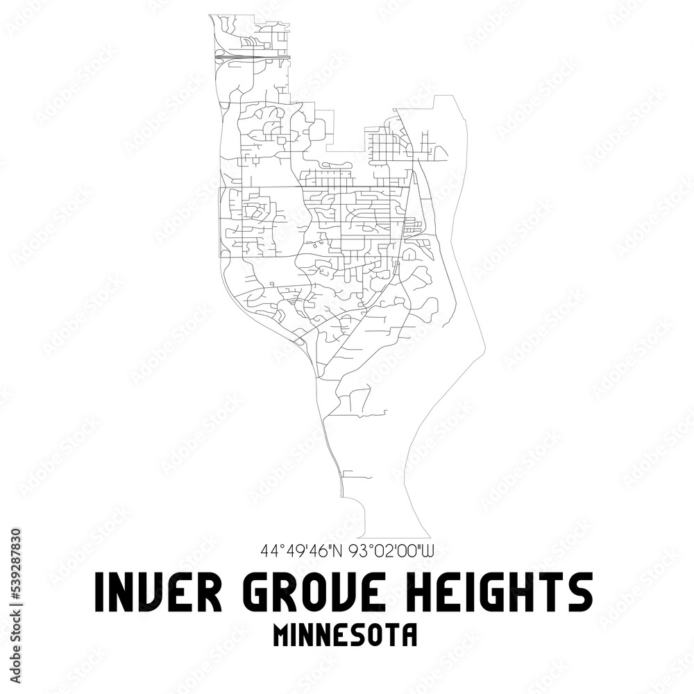 Inver Grove Heights Minnesota. US street map with black and white lines ...