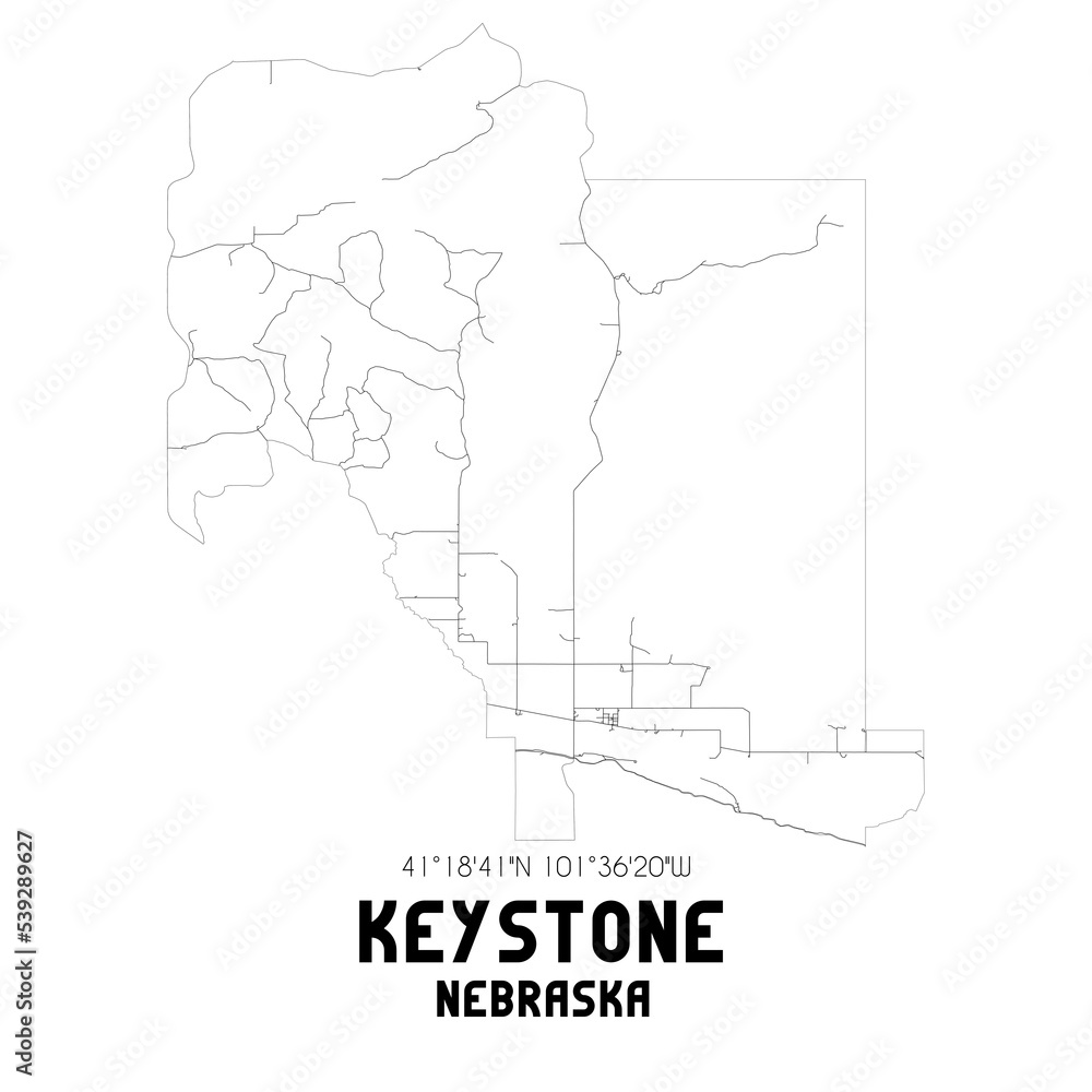 Keystone Nebraska. US street map with black and white lines. Stock ...