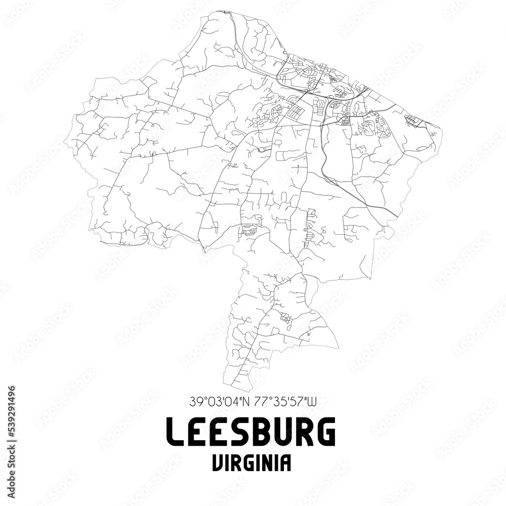 Leesburg Virginia. US street map with black and white lines. Stock ...