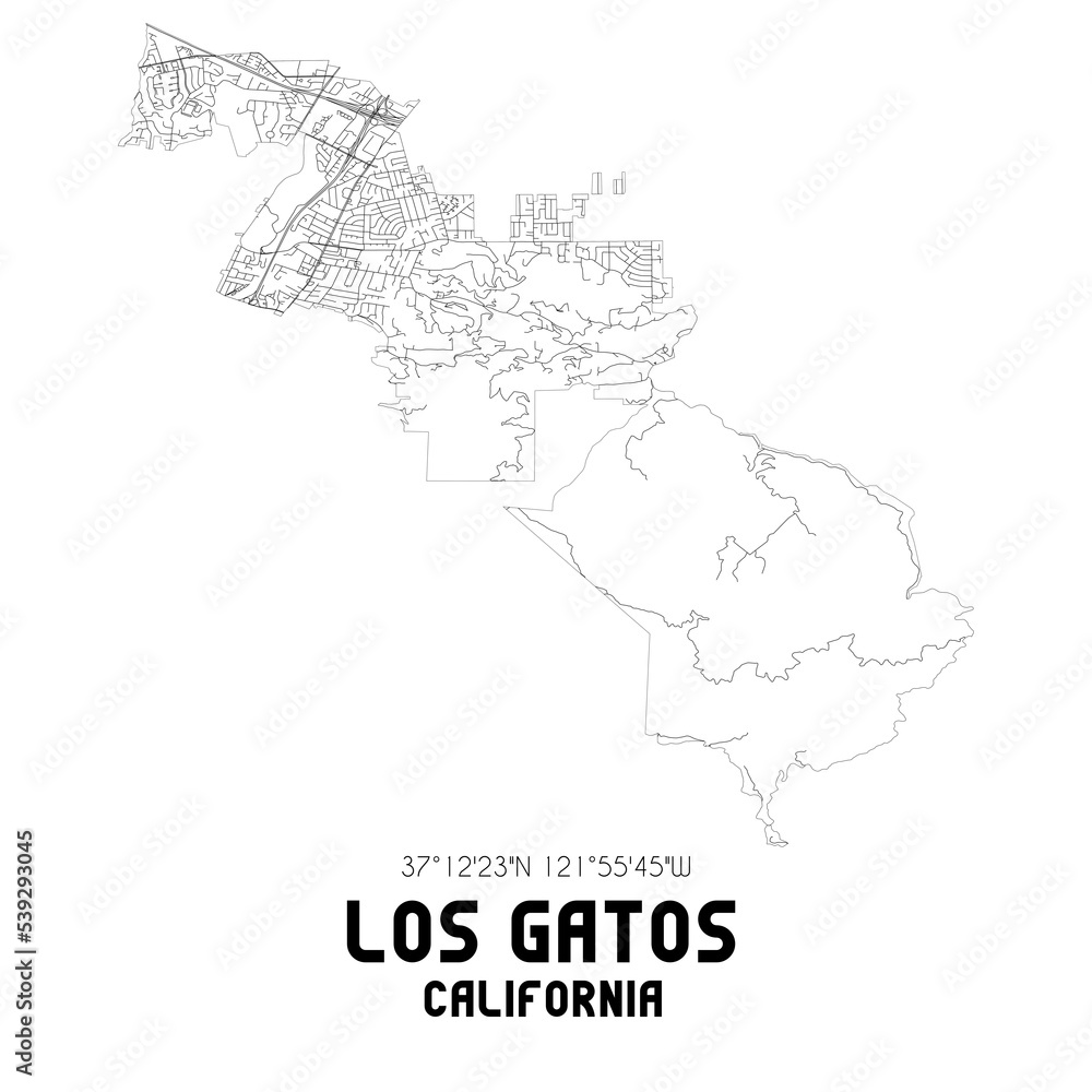 Los Gatos California. US street map with black and white lines. Stock ...